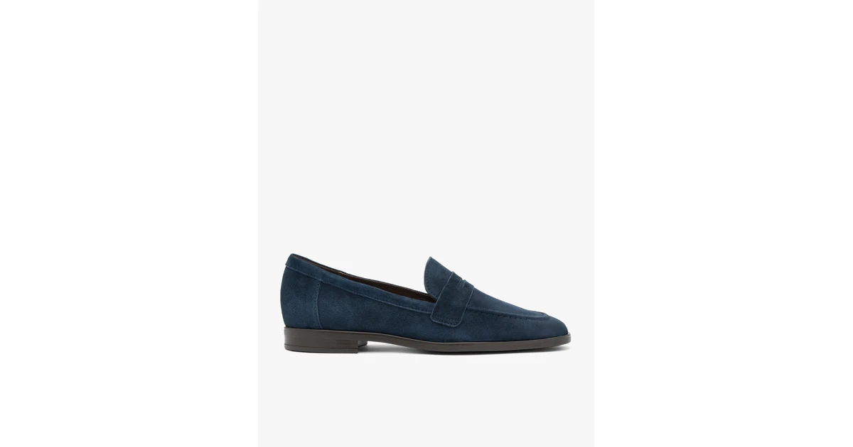 Navy blue velour leather moccasins | RYŁKO Online Store